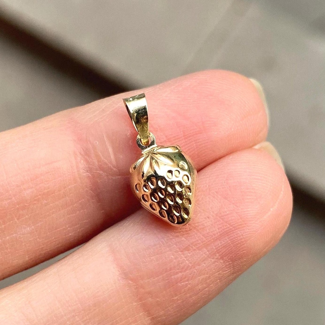 Tiny Strawberry Charm in 14K Solid Gold / Thoughtful Birthday Gift Idea ...