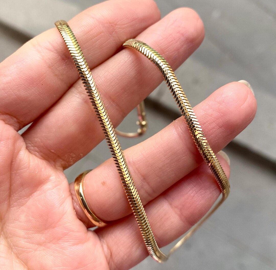 14K Solid Gold Snake Chain / Solid Gold 4mm Snake Necklace /14K Snake ...