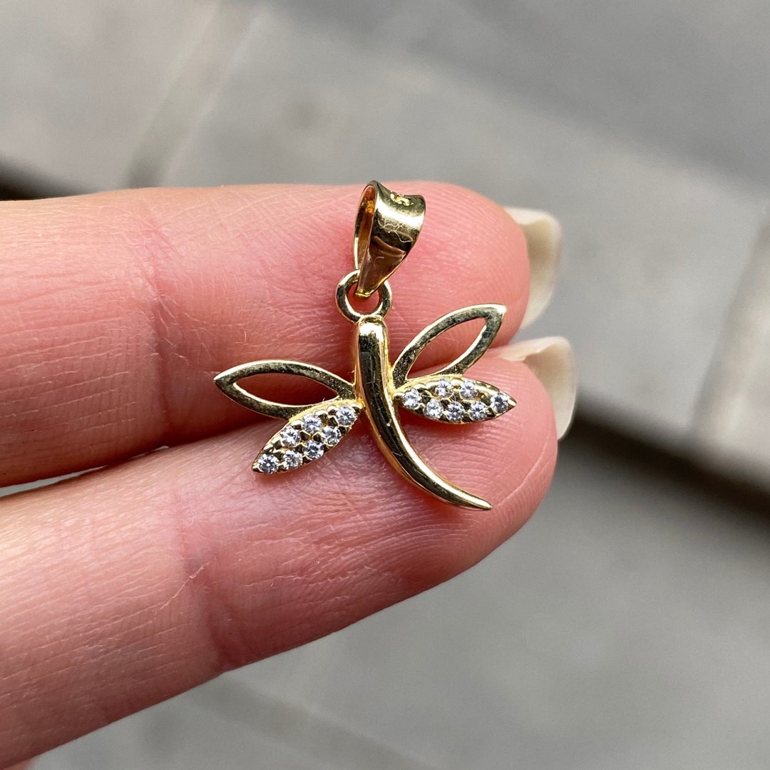 14K Solid Gold Dragonfly Necklace / Dragonfly Jewelry / Dragonfly ...