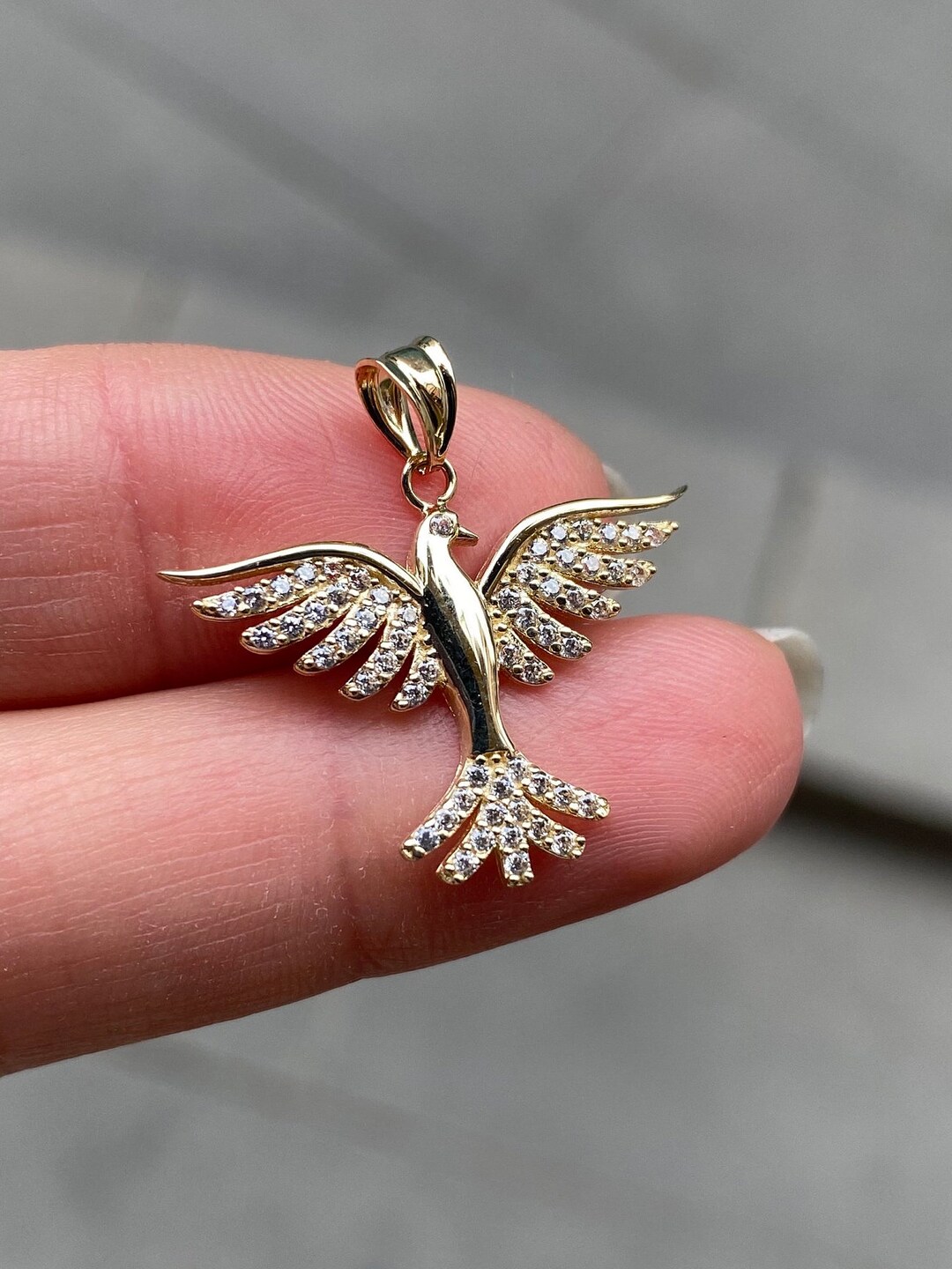Phoenix Pendant 14K Solid Gold / Pendant Gift / 14K Real Gold Pendant ...
