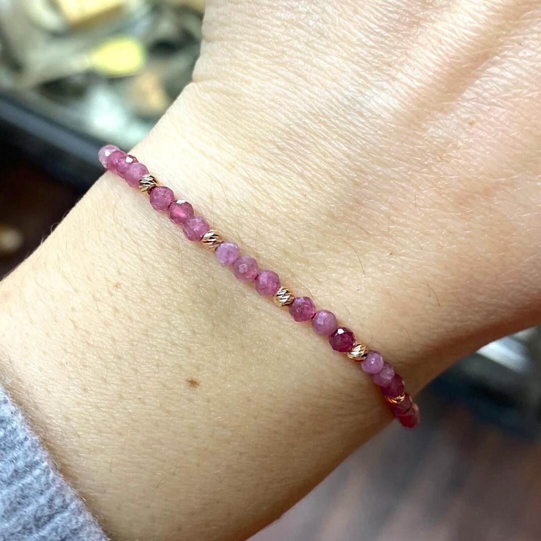 Real Ruby Gemstone Healing Bracelet 14k Solid Gold 2.5mm Beaded Bracelet / Ruby Gemstone ...