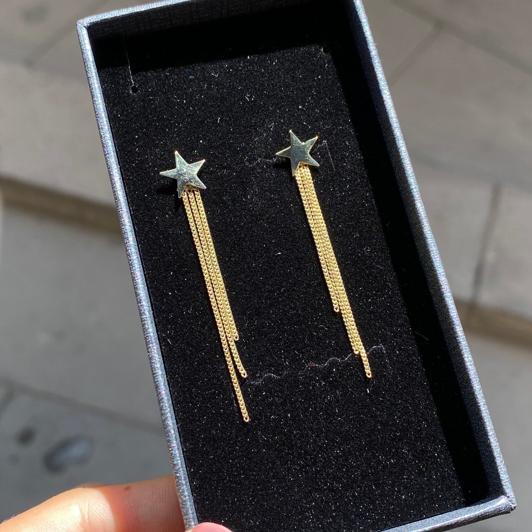 Halley Comet Earrings 14K Real Gold Solid Gold Halley Star Earrings ...