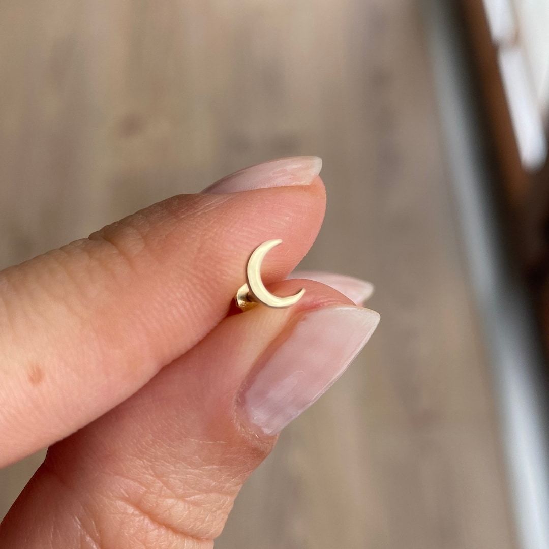 Moon Tragus Piercing 14K Real Gold Moon Jewelry Minimalist Flat Back ...