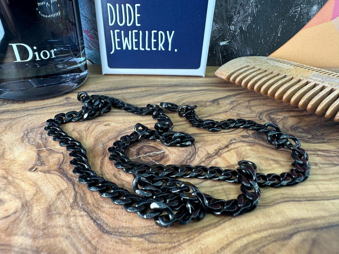Black Cuban Chain – Men's Stainless Steel Necklace, Waterproof Cuban ...