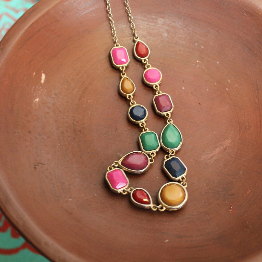 Colorful Link Chain Necklace Vintage Jewelry Colorful Beads Necklace ...