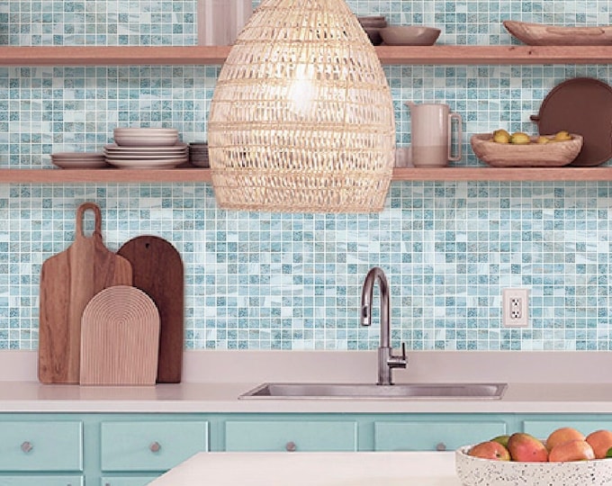 Blue Tile Wallpaper Peel and Stick, Kitchen Wallpaper, Bathroom ...