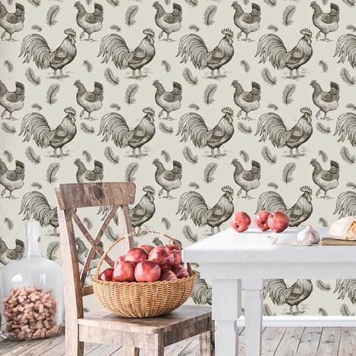 Chicken Wallpaper Rooster Wallpaper Peel and Stick Bird - Etsy