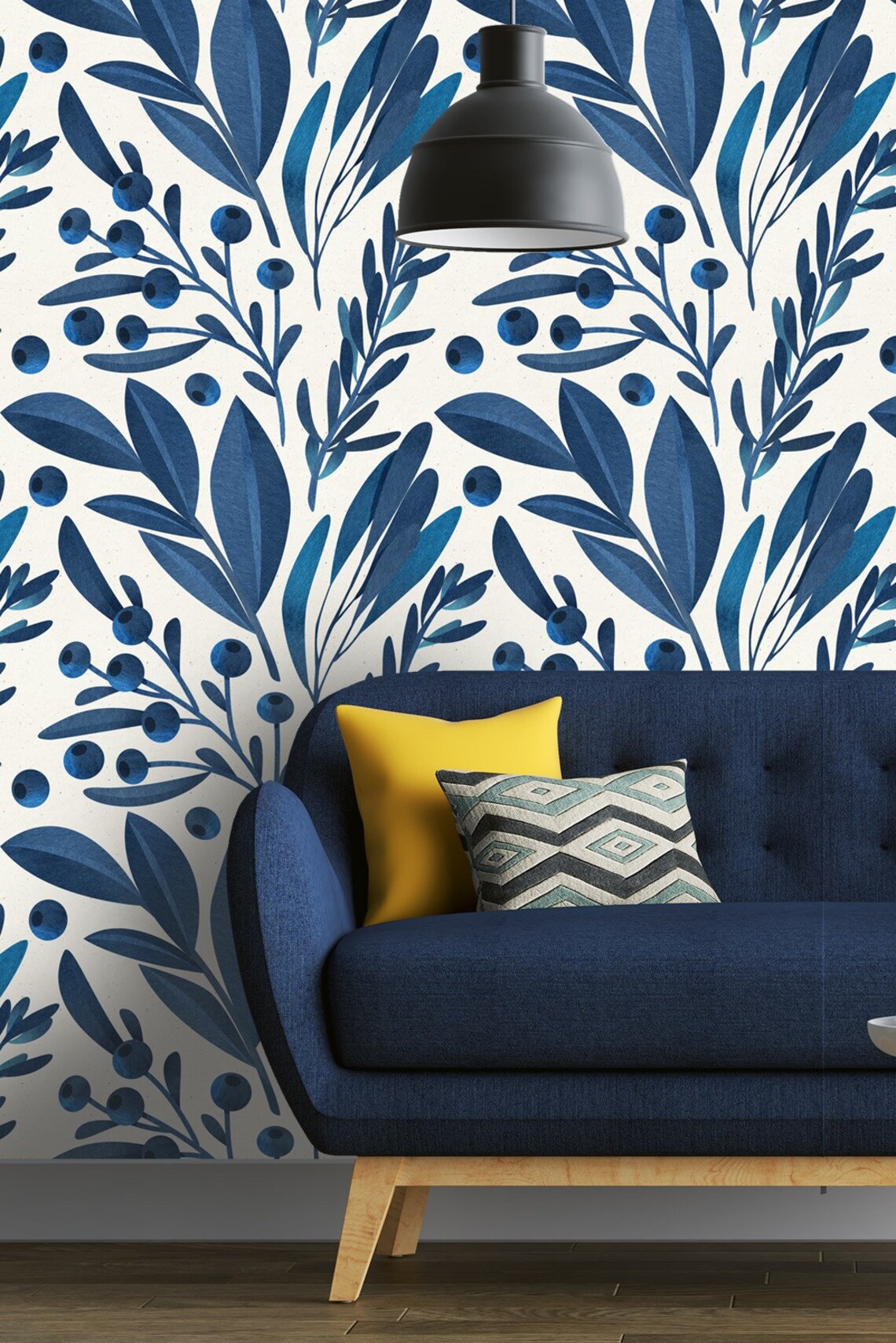 Removable Wallpaper Peel and Stick Wallpaper Mural Blue Leaves Wall ...