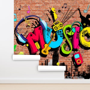 Graffiti Wallpaper Peel and Stick, Funky Music Street Art Removable ...