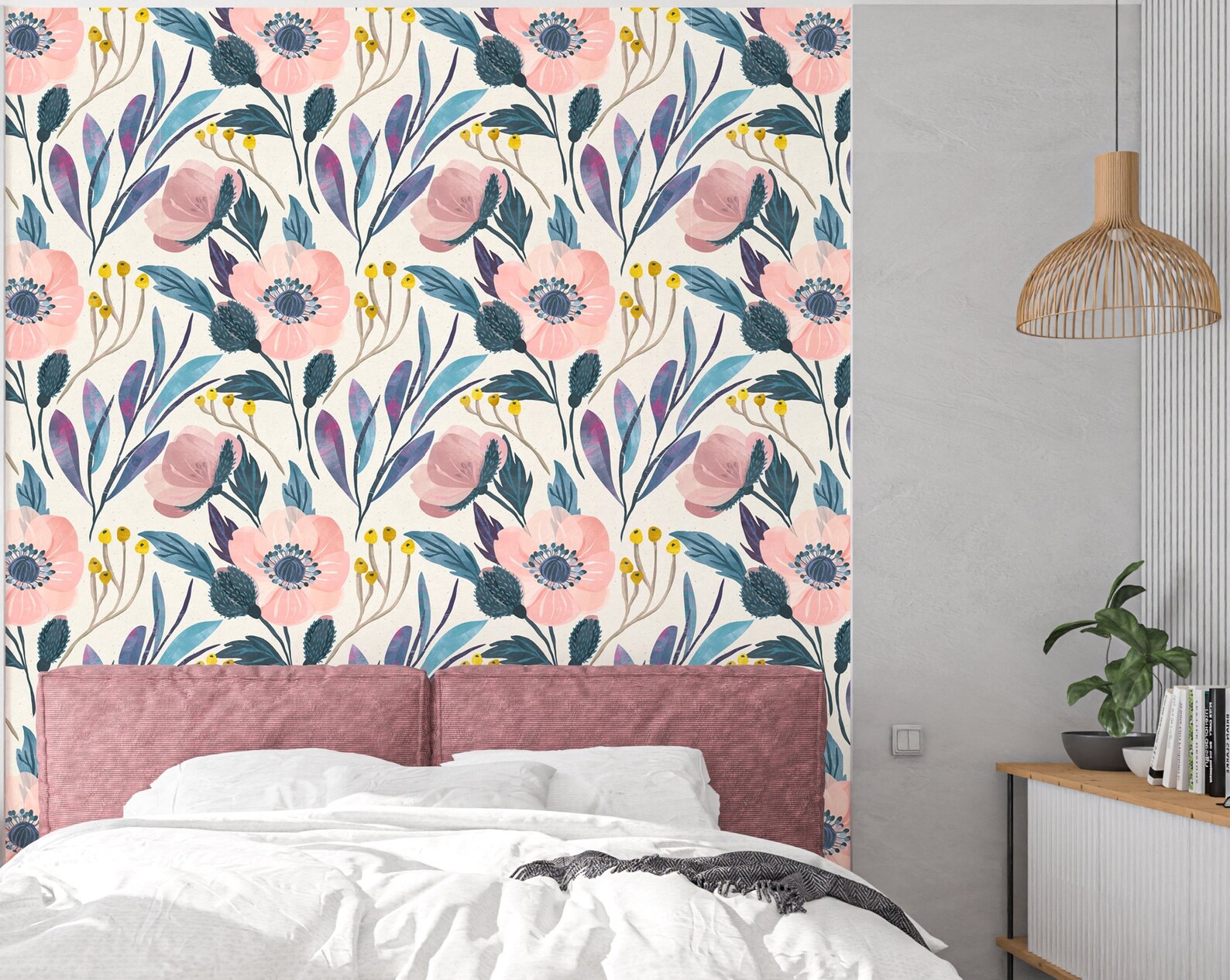 Big Flower Wallpaper Watercolor Floral Wallpaper Peel and - Etsy