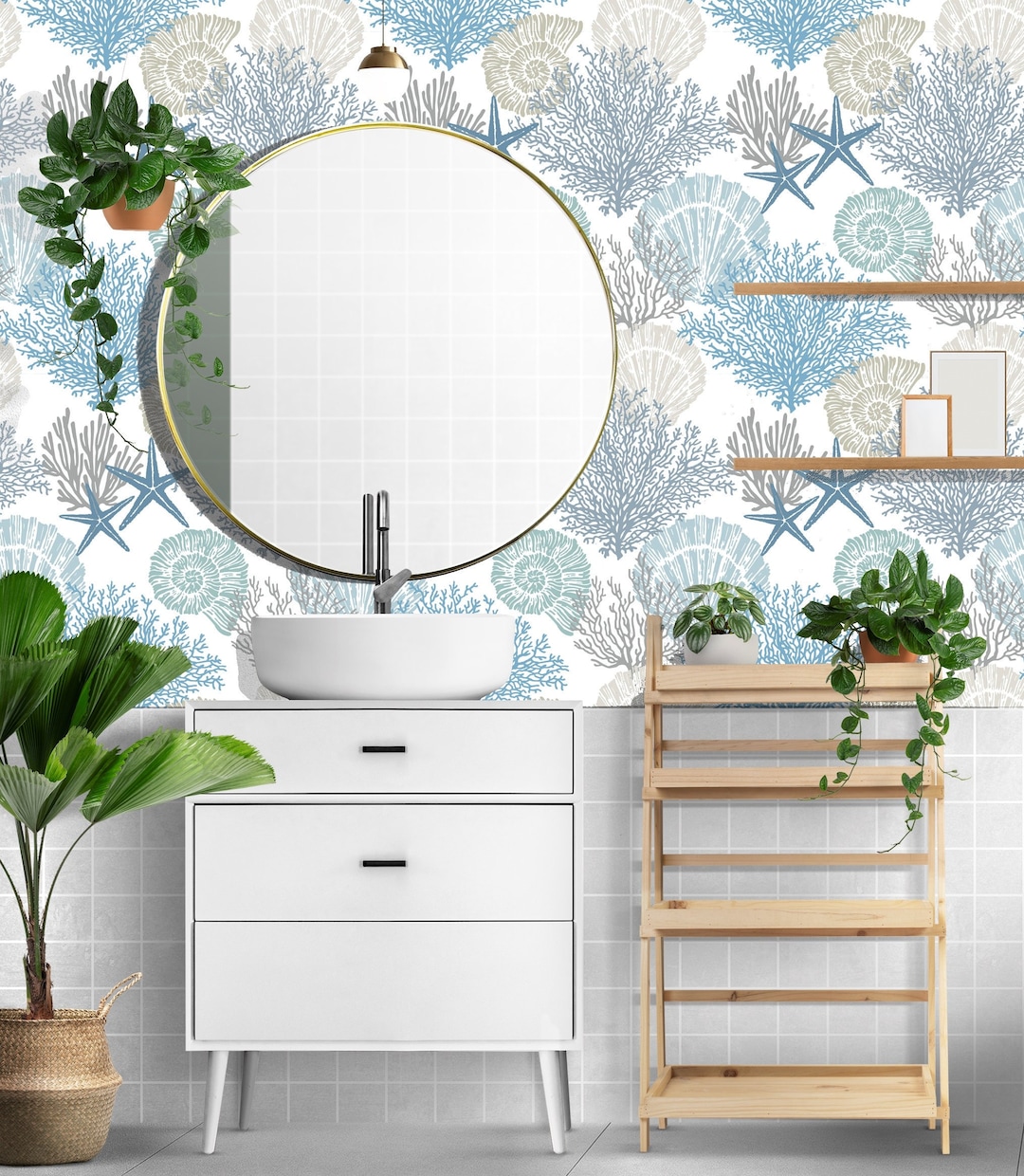 Coral Reef Wallpaper Peel and Stick, Seashell Wallpaper, Starfish ...