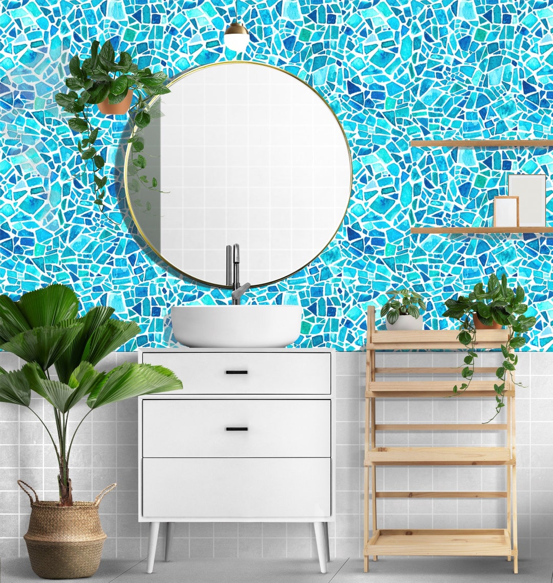 Blue Tile Wallpaper Peel and Stick, Mosaic Wallpaper for Kitchen ...