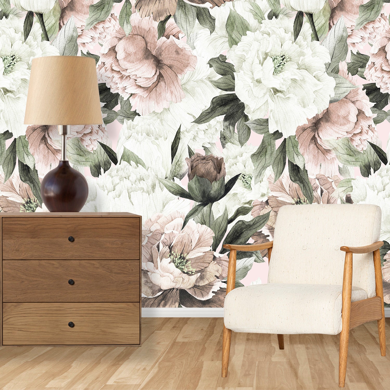 Pink Floral Wallpaper Peony Wallpaper Big Flower Wallpaper - Etsy