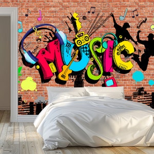 Graffiti Wallpaper Peel and Stick, Funky Music Street Art Removable ...