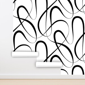 Curves Wallpaper Peel and Stick, Abstract Black and White Line Textured ...