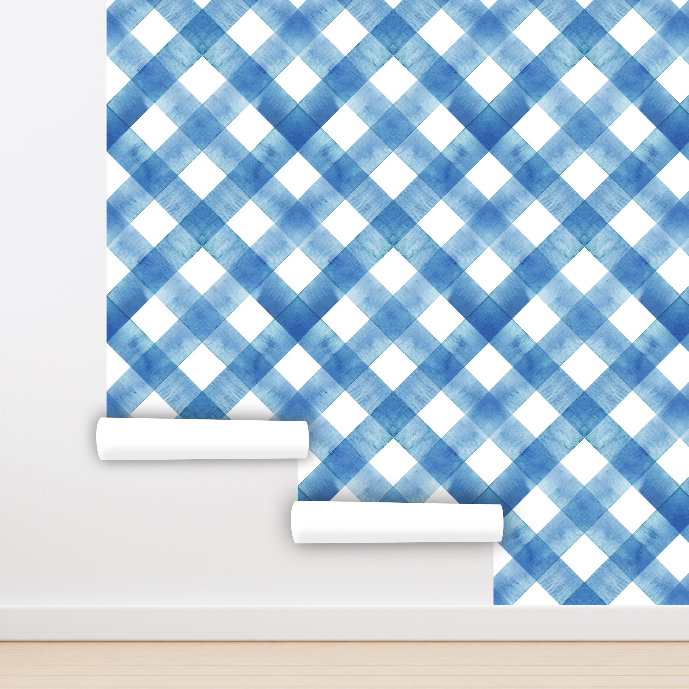 Blue Plaid Wallpaper Peel and Stick Blue Chekered Wallpaper | Etsy