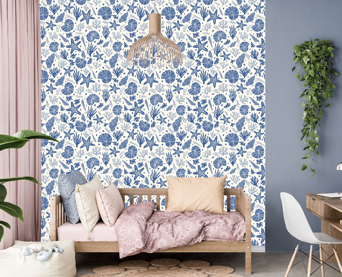 Seashell Wallpaper, Starfish Wallpaper Peel and Stick, Coral Wallpaper ...