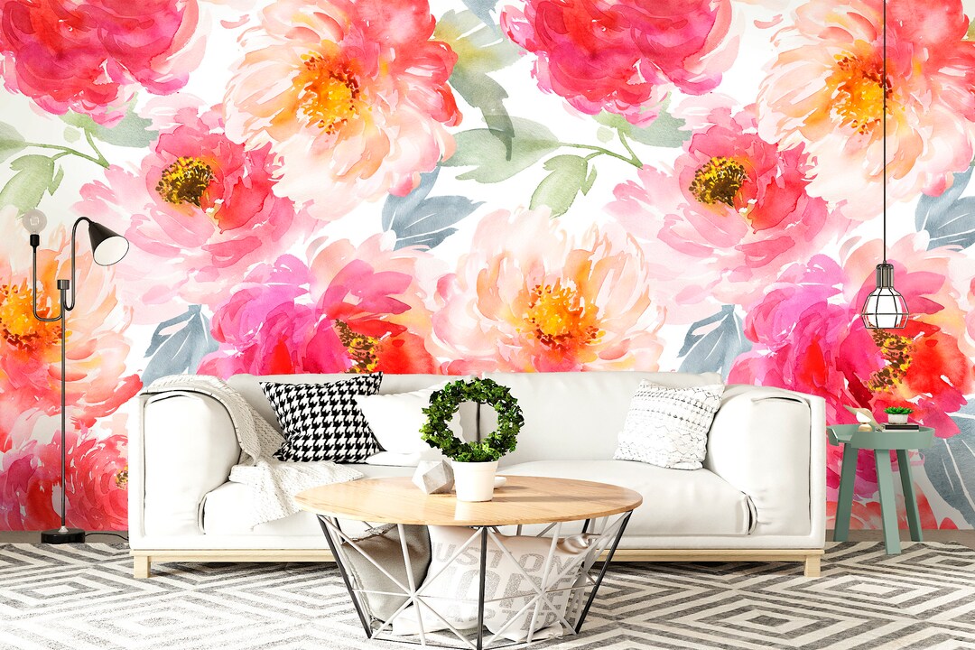 Big Flower Wallpaper Peel and Stick, Pink Floral Wallpaper, Removable ...