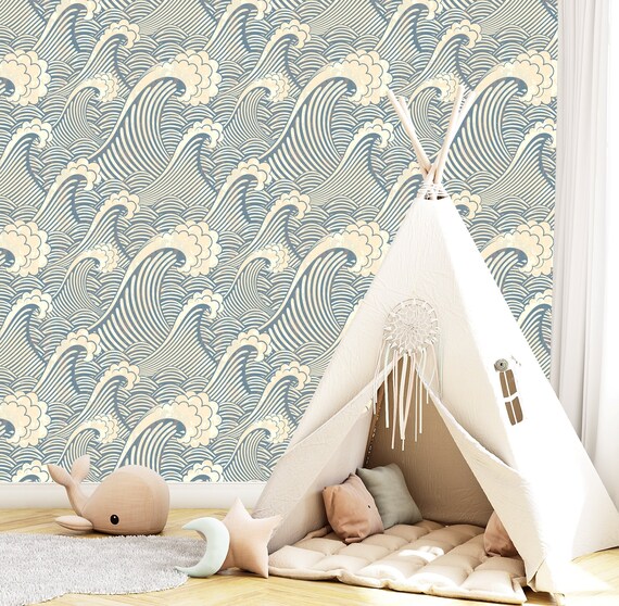 Waves Wallpaper Peel and Stick Big Wave Wallpaper Ocean - Etsy