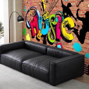Graffiti Wallpaper Peel and Stick, Funky Music Street Art Removable ...