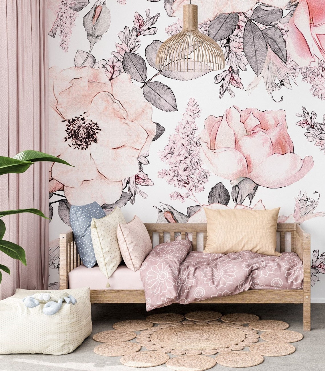 Big Flower Wallpaper Peel and Stick Pink Floral Wallpaper - Etsy