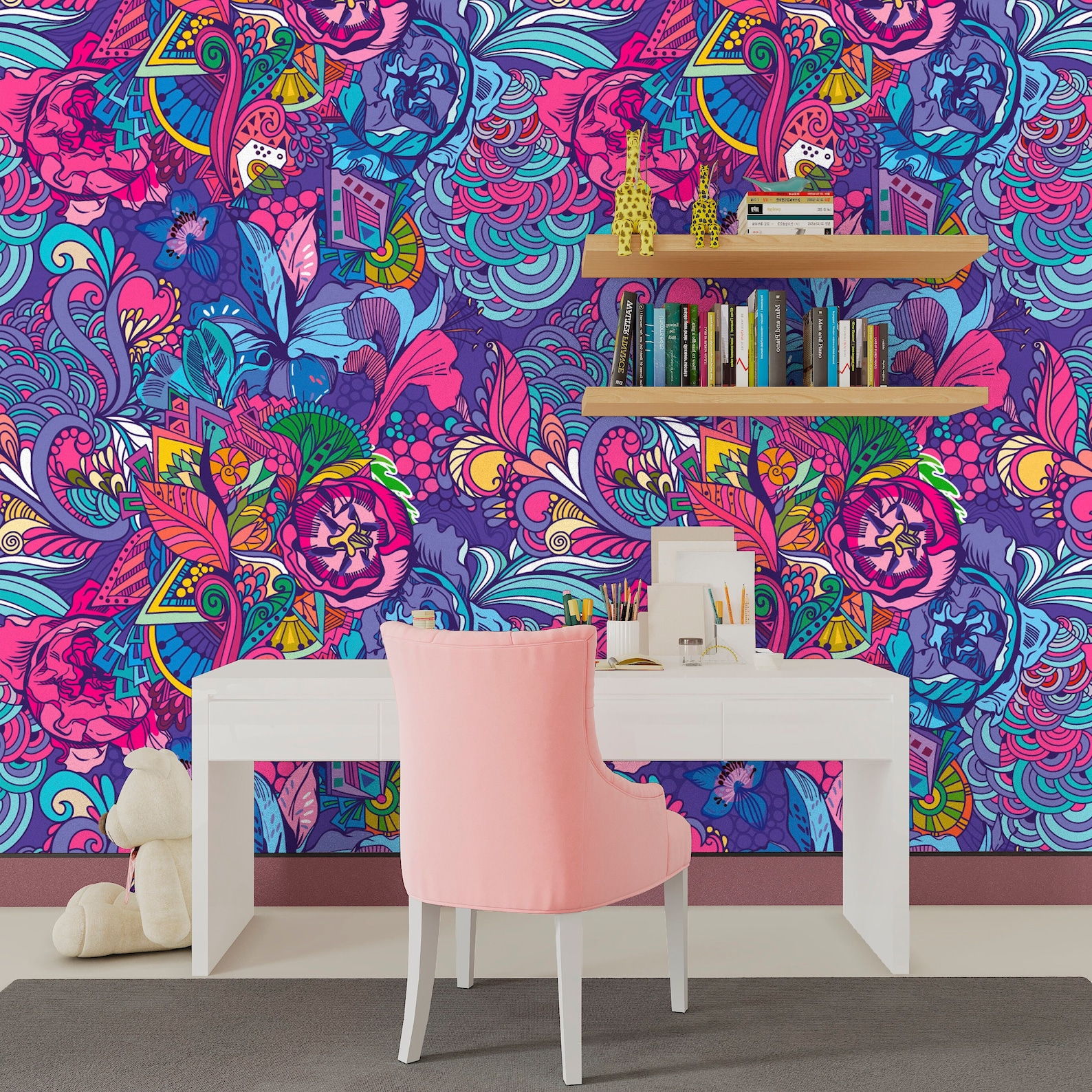 Colorful Wallpaper Peel and Stick, Hot Pink Wallpaper, Purple Wallpaper ...
