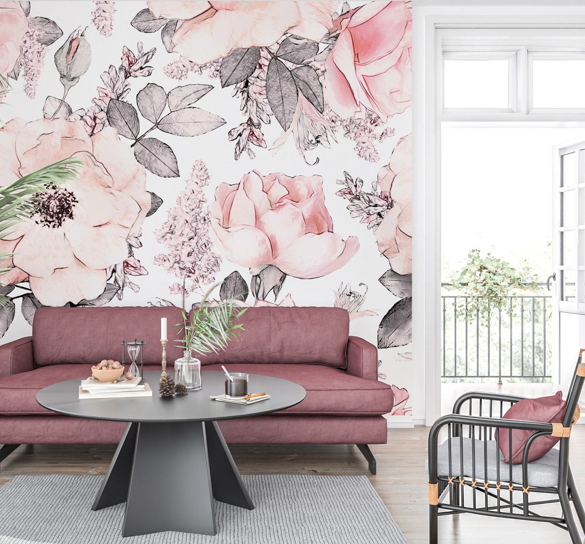 Big Flower Wallpaper Peel and Stick Pink Floral Wallpaper - Etsy