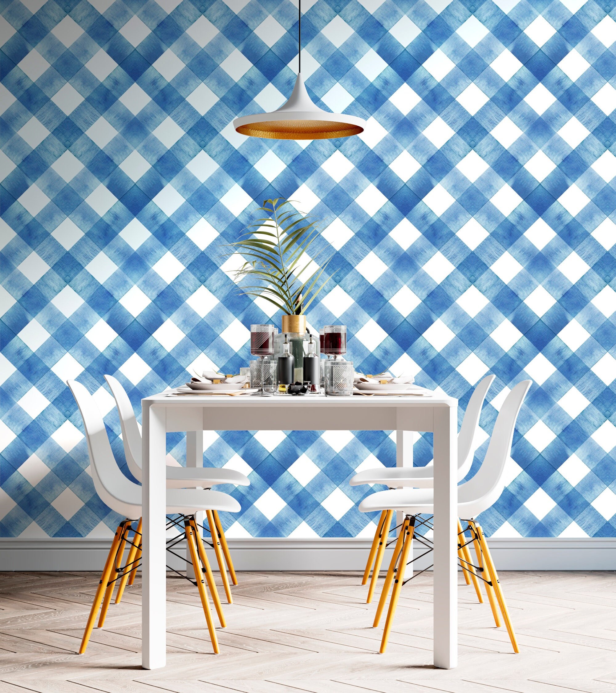 Blue Plaid Wallpaper Peel and Stick Blue Chekered Wallpaper | Etsy