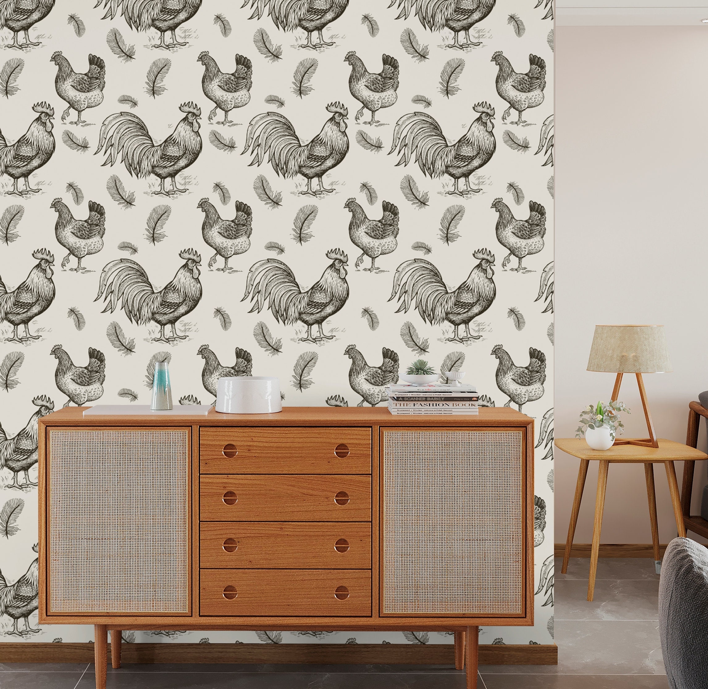Chicken Wallpaper Rooster Wallpaper Peel and Stick Bird - Etsy