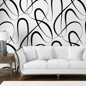 Curves Wallpaper Peel and Stick, Abstract Black and White Line Textured ...