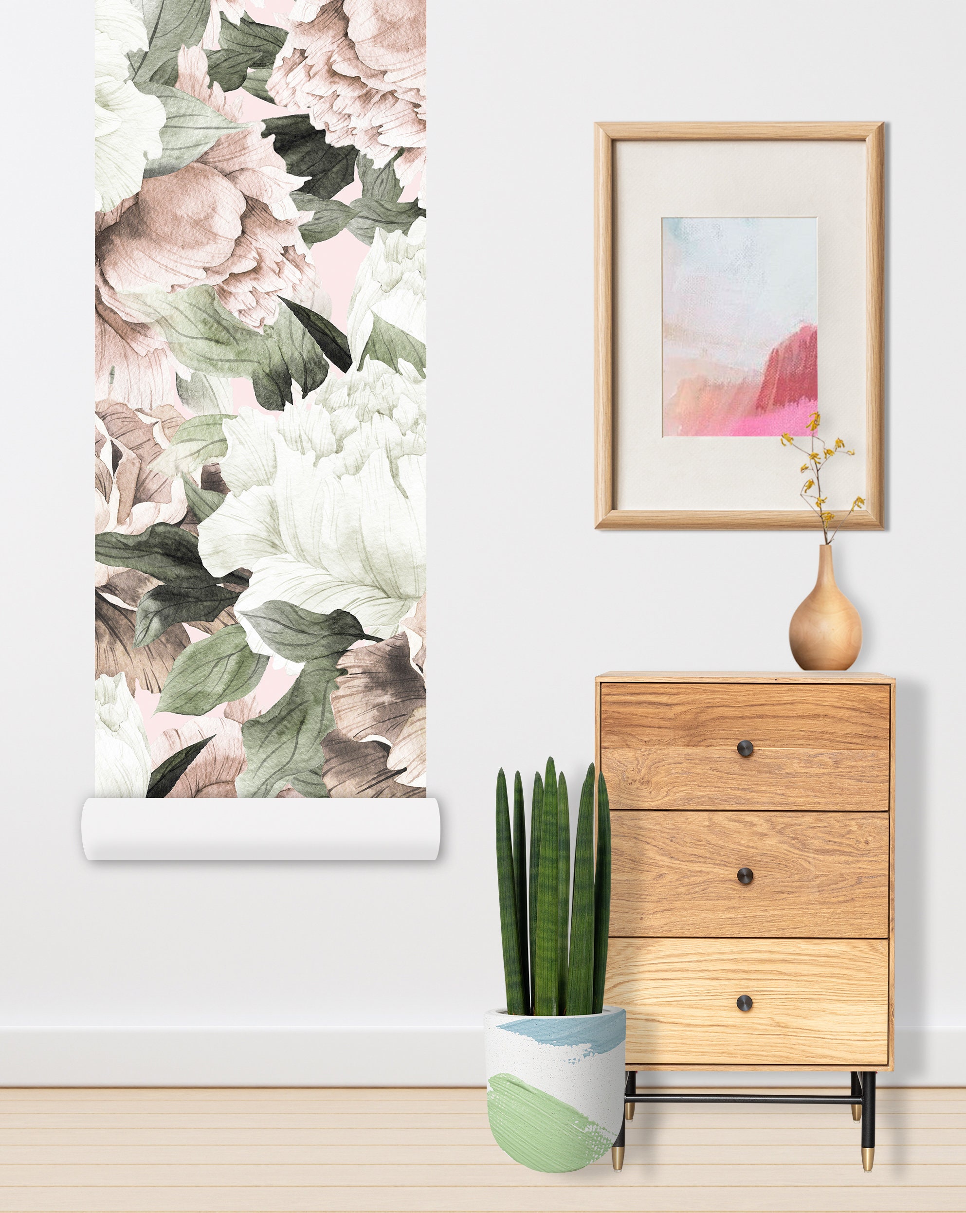 Pink Floral Wallpaper Peony Wallpaper Big Flower Wallpaper - Etsy