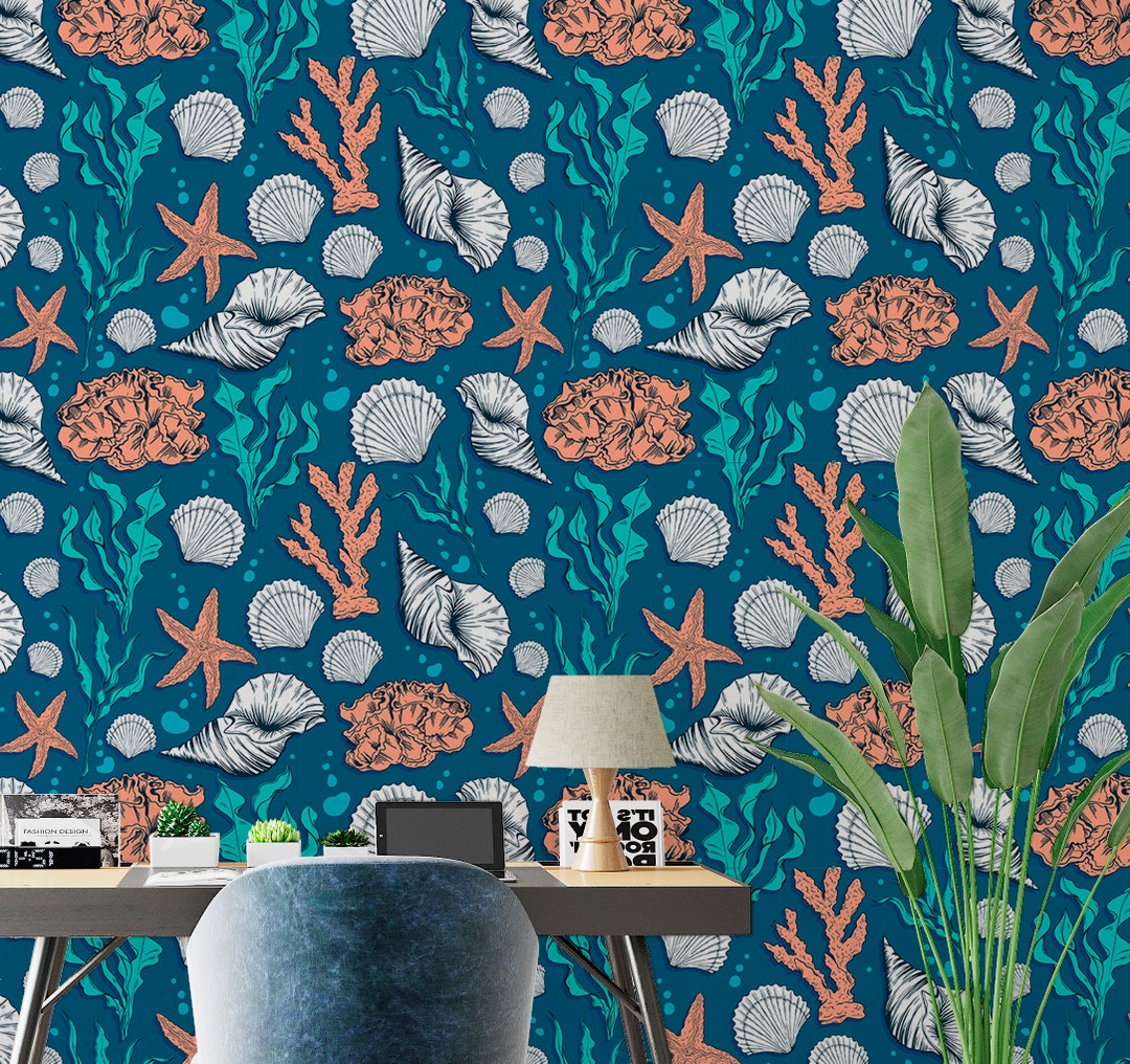 Seashell Wallpaper Peel and Stick, Coastal Sea Life Removable Wall ...