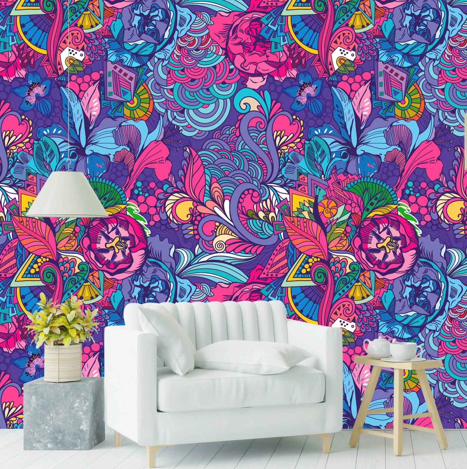 Colorful Wallpaper Peel and Stick, Hot Pink Wallpaper, Purple Wallpaper ...