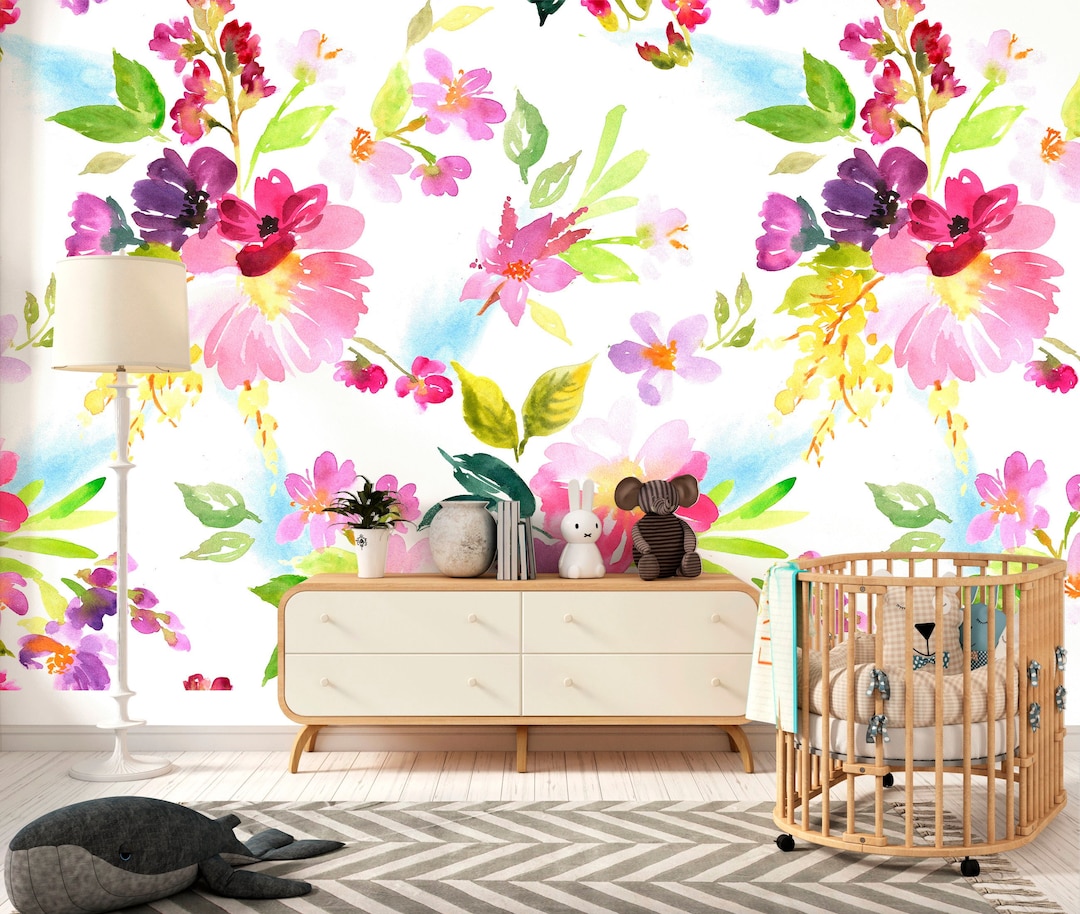 Watercolor Floral Wallpaper Peel and Stick, Big Flower Wallpaper ...