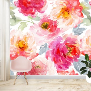 Big Flower Wallpaper Peel and Stick, Pink Floral Wallpaper, Removable ...