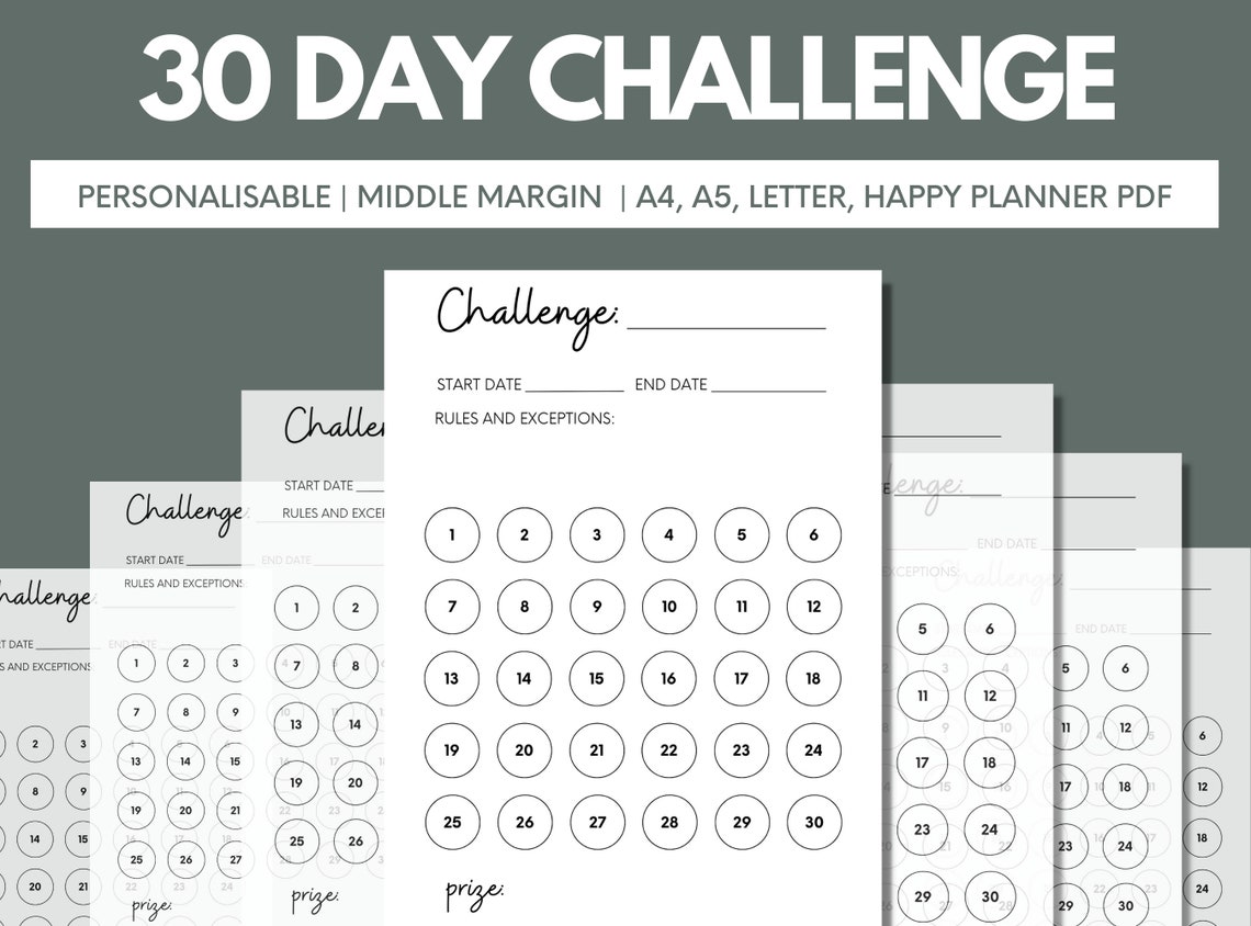 30 Day Challenge Printable, Goal Tracker, Habit Tracker, Progress ...