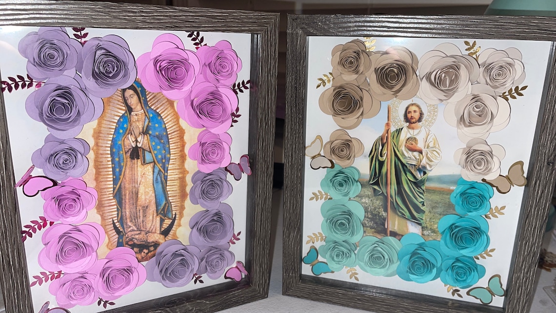 San Judas Tadeo Floral Shadow Box/ Virgen De Guadalupe Shadow Box - Etsy