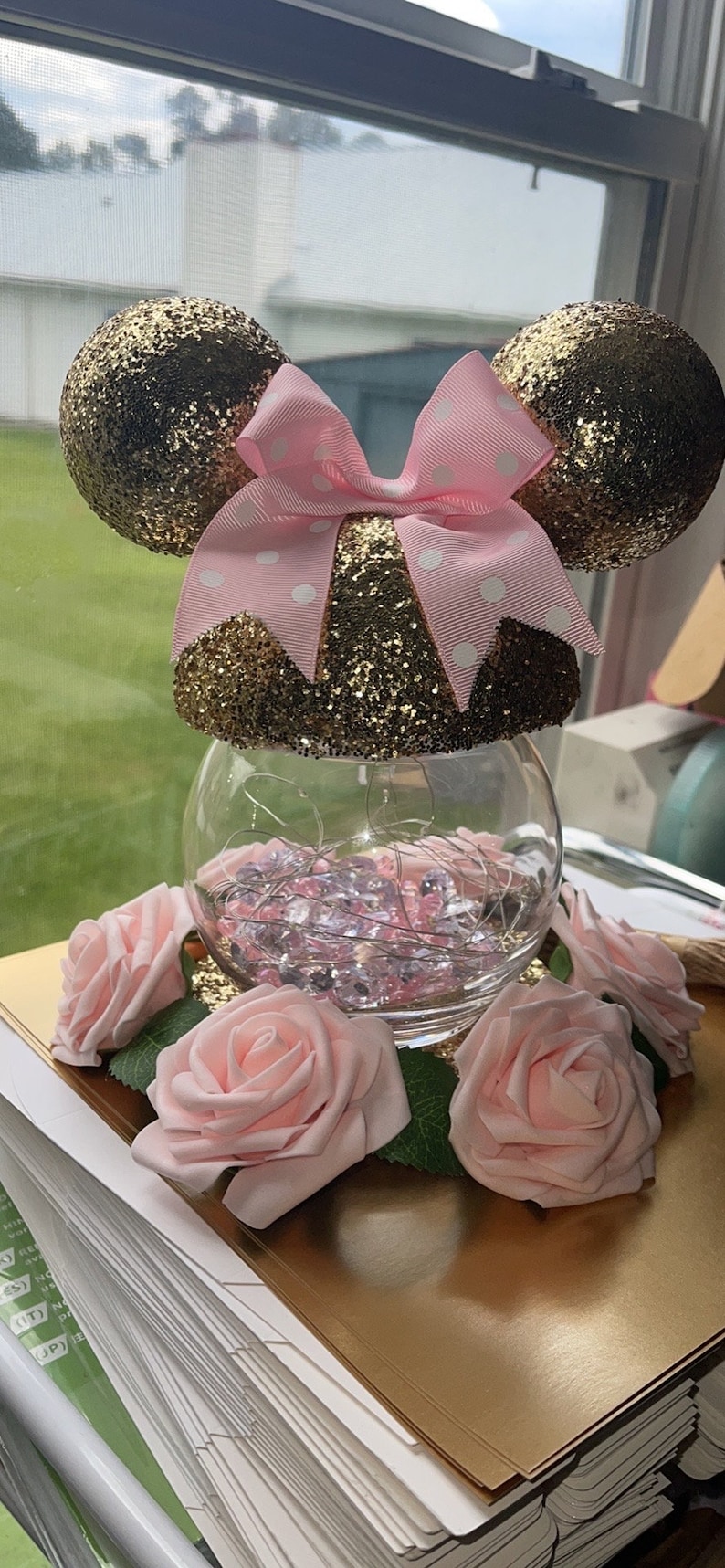 Minnie Mouse Centerpieces With Lights/ Glitter Centerpieces/ Minnie ...