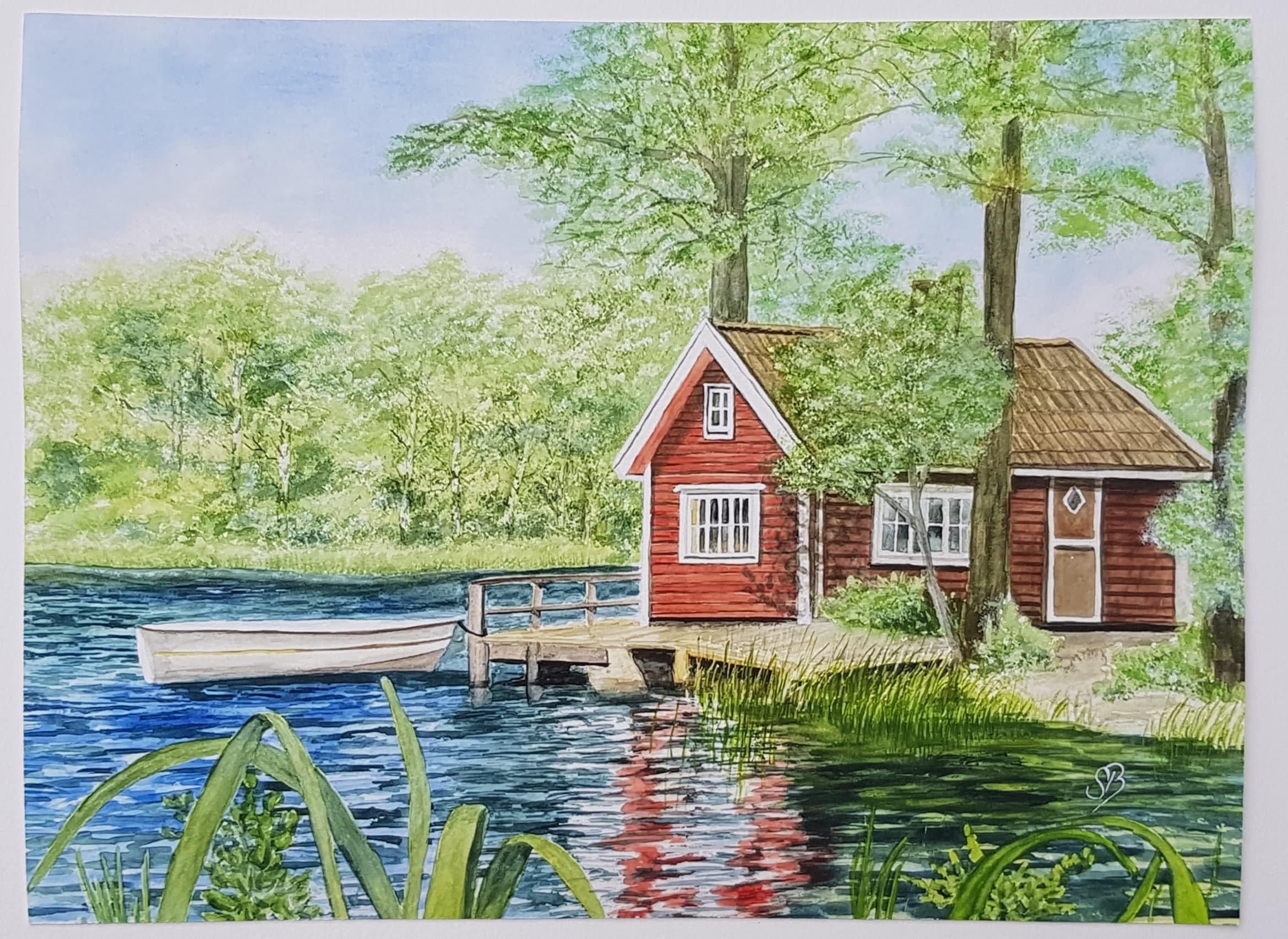 Aquarell Fine Art Print matt. Motiv Schweden Sweden Schwedenhaus ...