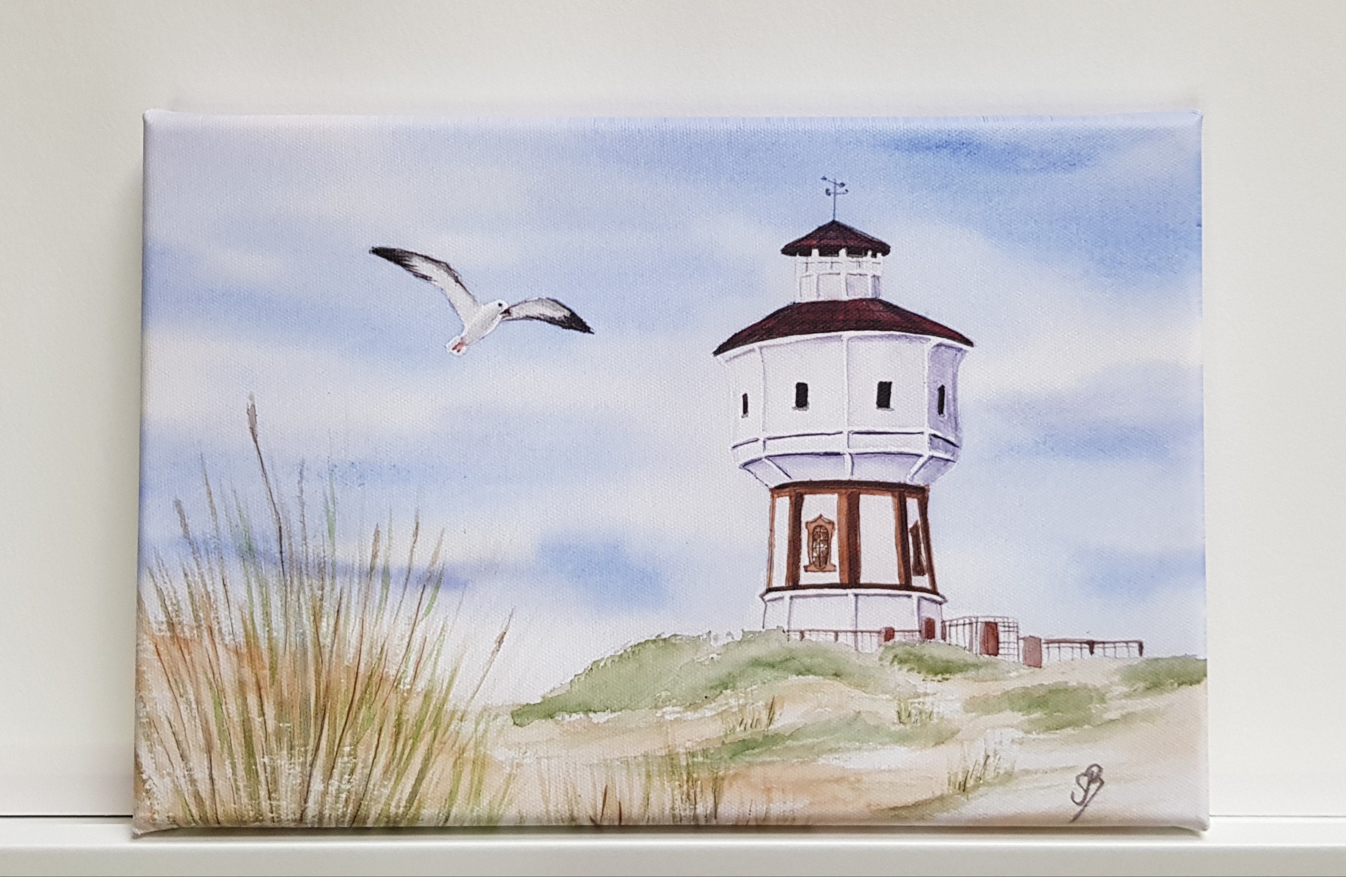 Langeoog Wasserturm Strand Aquarell Bild Druck auf Leinwand Keilrahmen ...