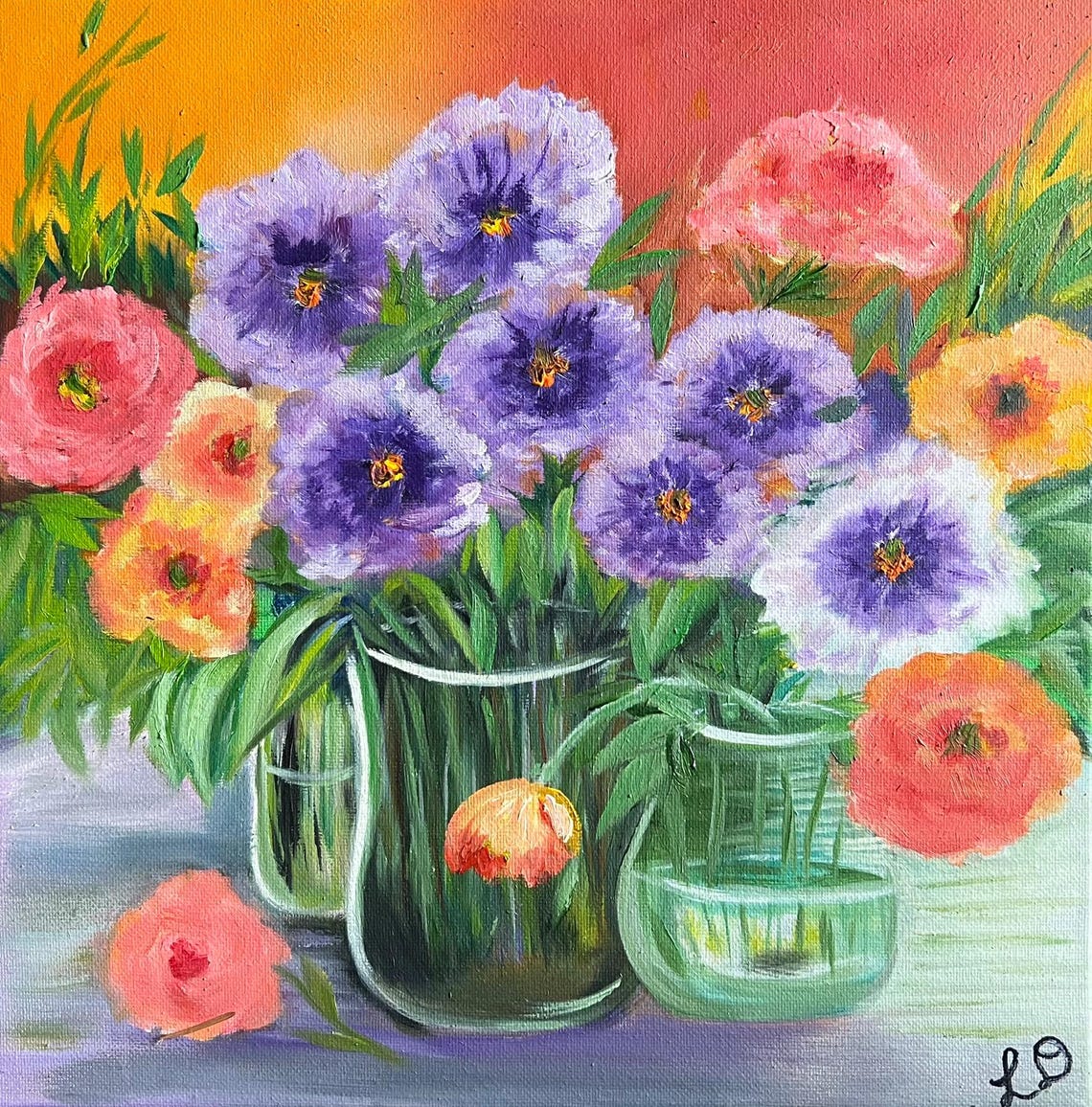 Pansies in Glass Vase - Etsy