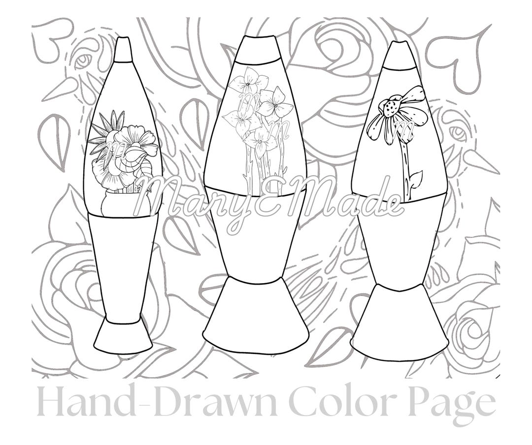 Triple Floral Lava Lamps Printable Color Page Original Artwork Not Ai ...
