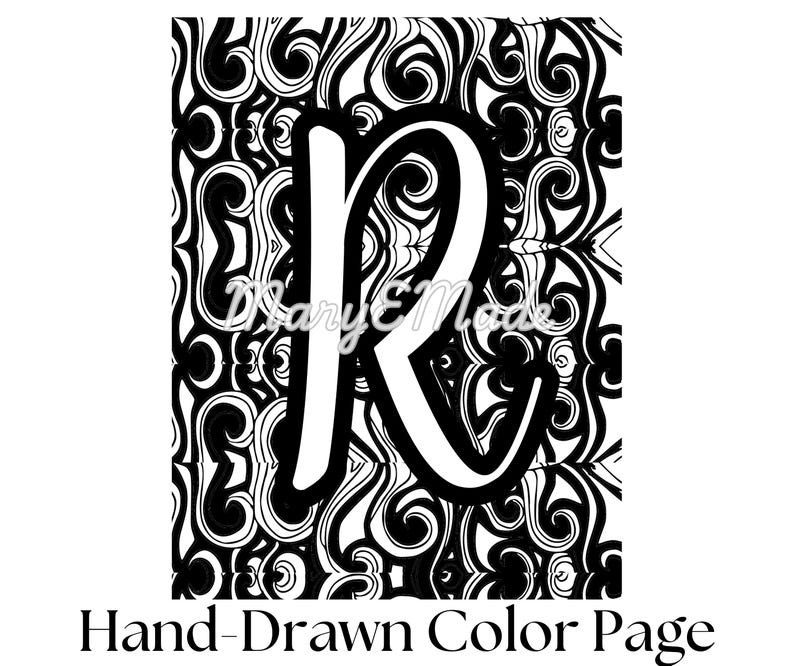 Initial 'R' Printable Color Page Original Artwork Not Ai - Etsy