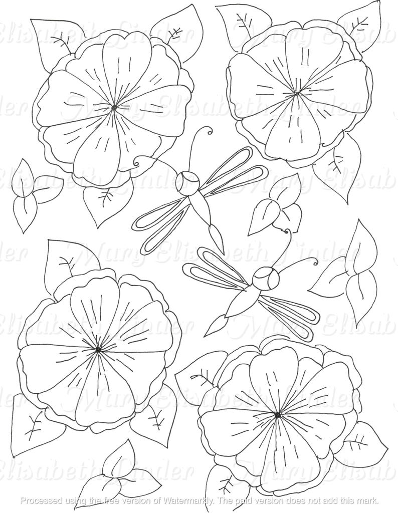Dragonfly and Flowers Printable Color Page Original Artwork Not Ai - Etsy