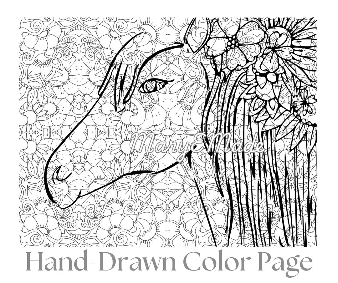 Floral Mare Printable Horse Color Page Original Artwork Not Ai - Etsy