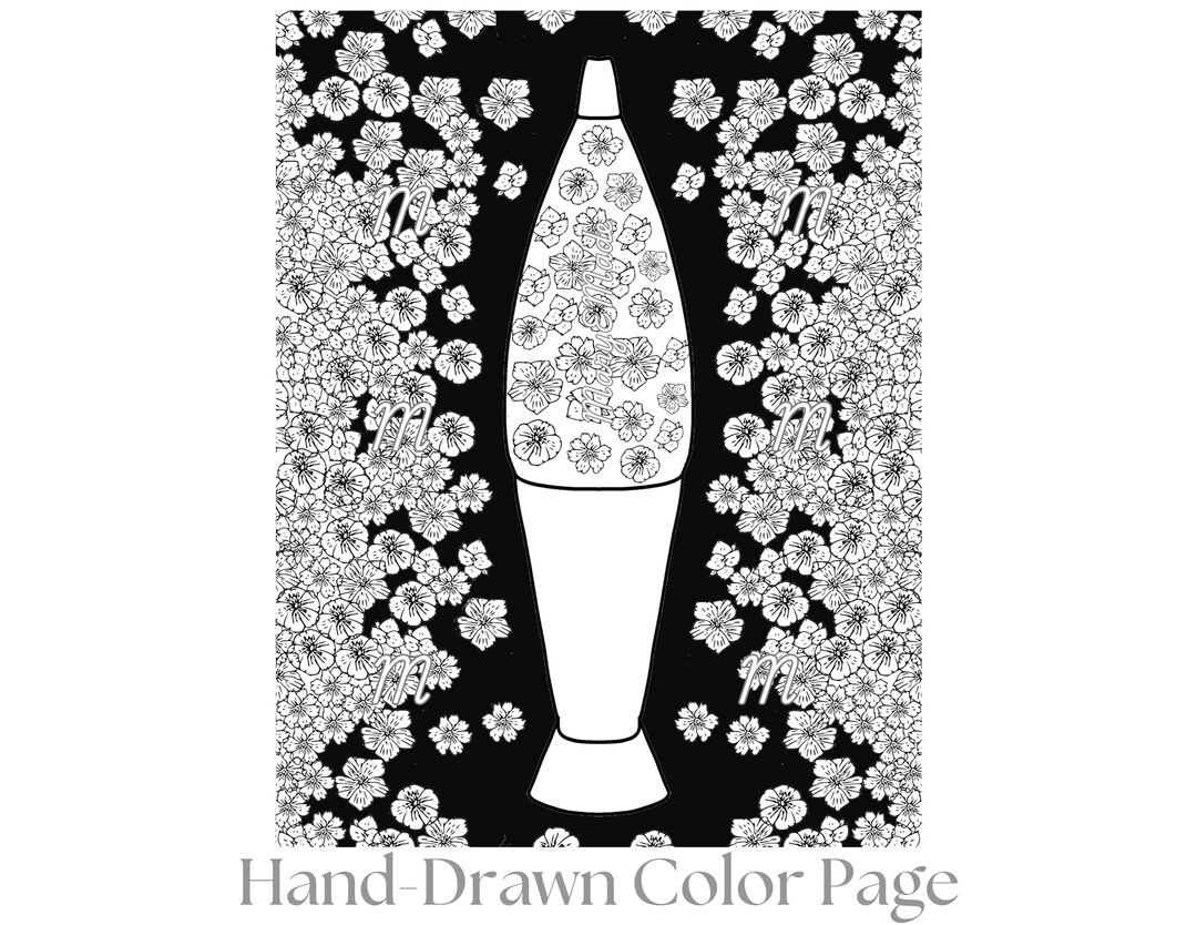 Retro Floral Lava Lamp Black Background Printable Color Page Original ...