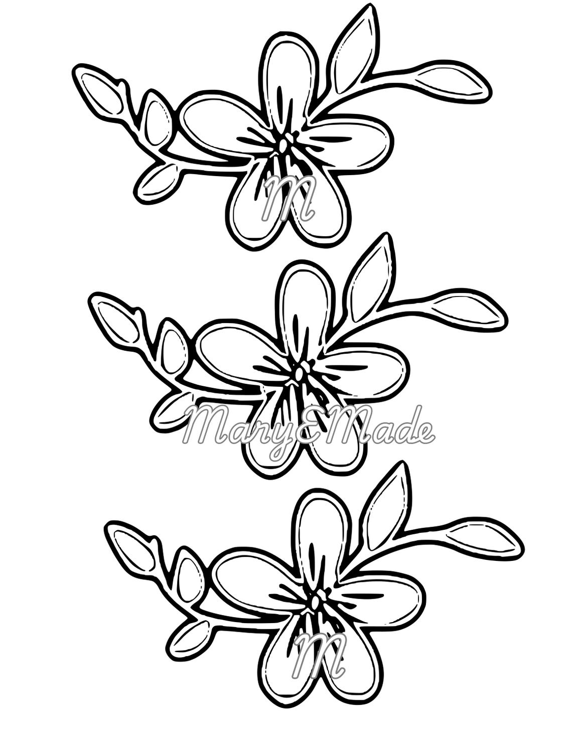 Simply Flowers Triple Florals Printable Color Page Original Artwork Not ...
