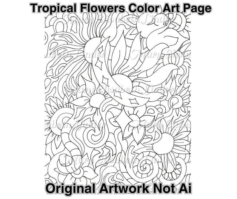 Tropical Flowers Printable Color Art Page - Etsy