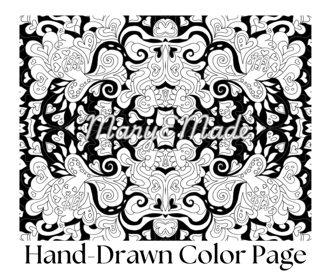 Black Hearts and Florals Printable Color Page Original Artwork Not Ai ...