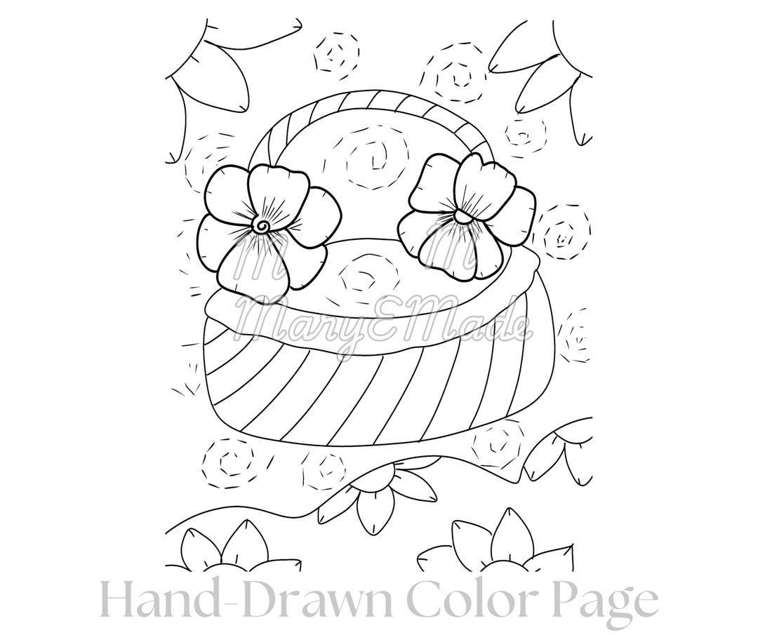 Striped Flower Basket Printable Color Page Original Artwork Not Ai - Etsy